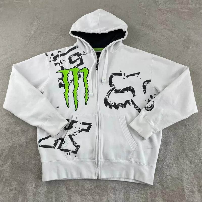 Motocross Y2K Fox Racing Monster Energy Hoodie Zip White, Features ...