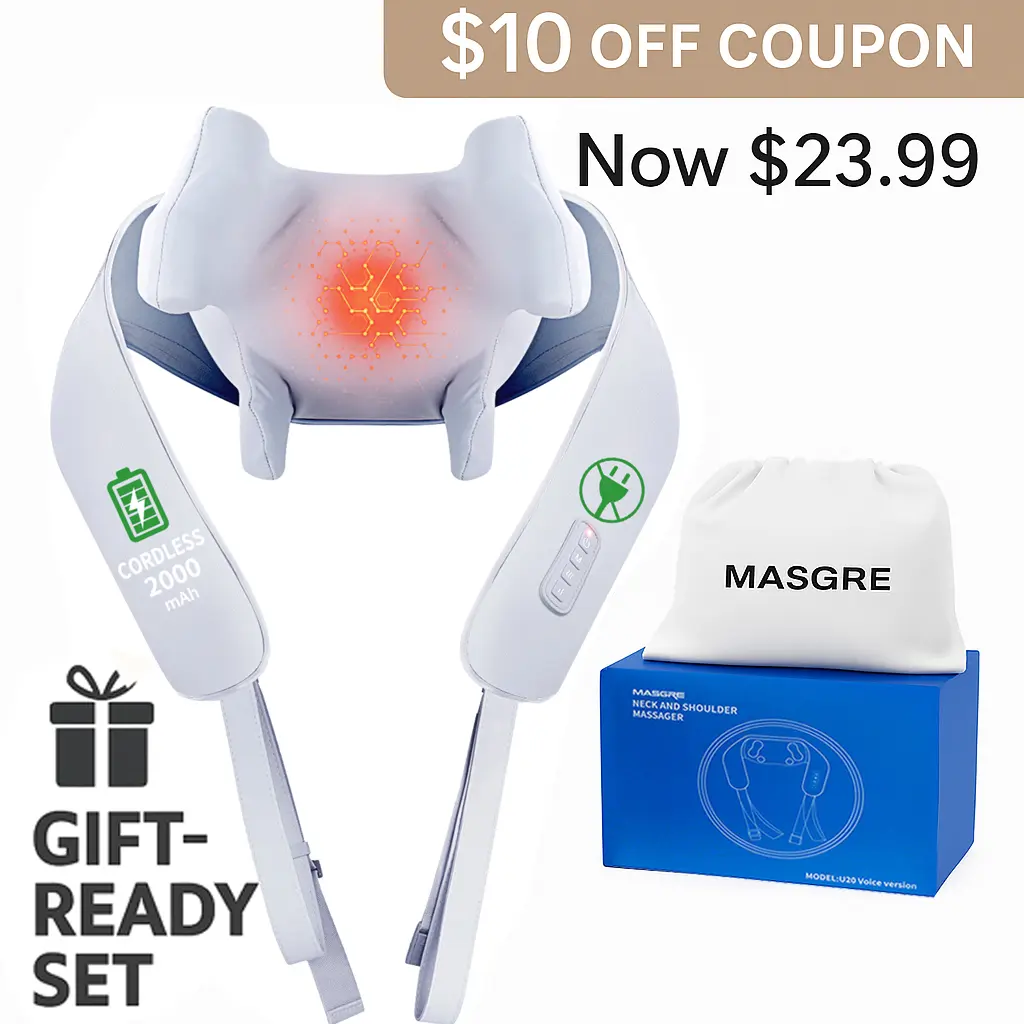 Wireless Neck Massager with Heat, Nekteck 6D Cordless Shiatsu Neck and ...