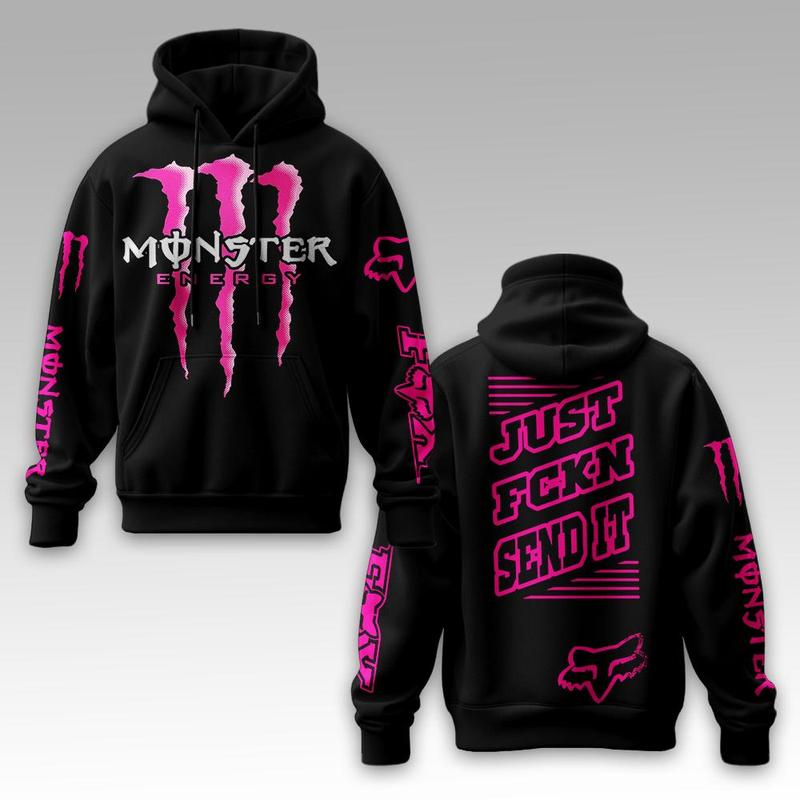 Monster Energy Black and Pink Just Fckn Send It Fox Racing Hoodie ...