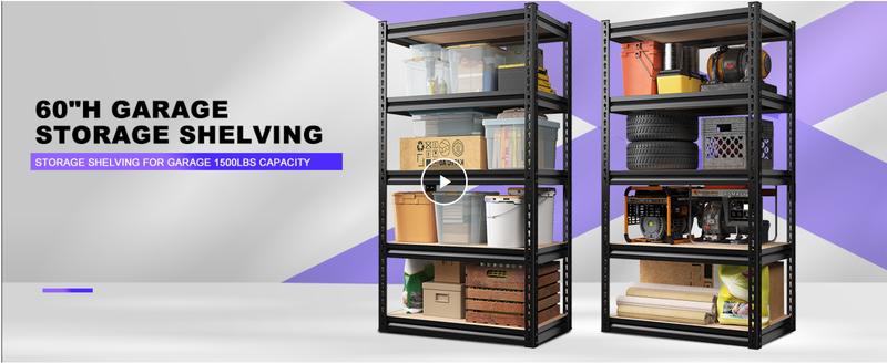Raybee Furniture 5 Tier 72" Metal Garage Shelving Units, Garage ...