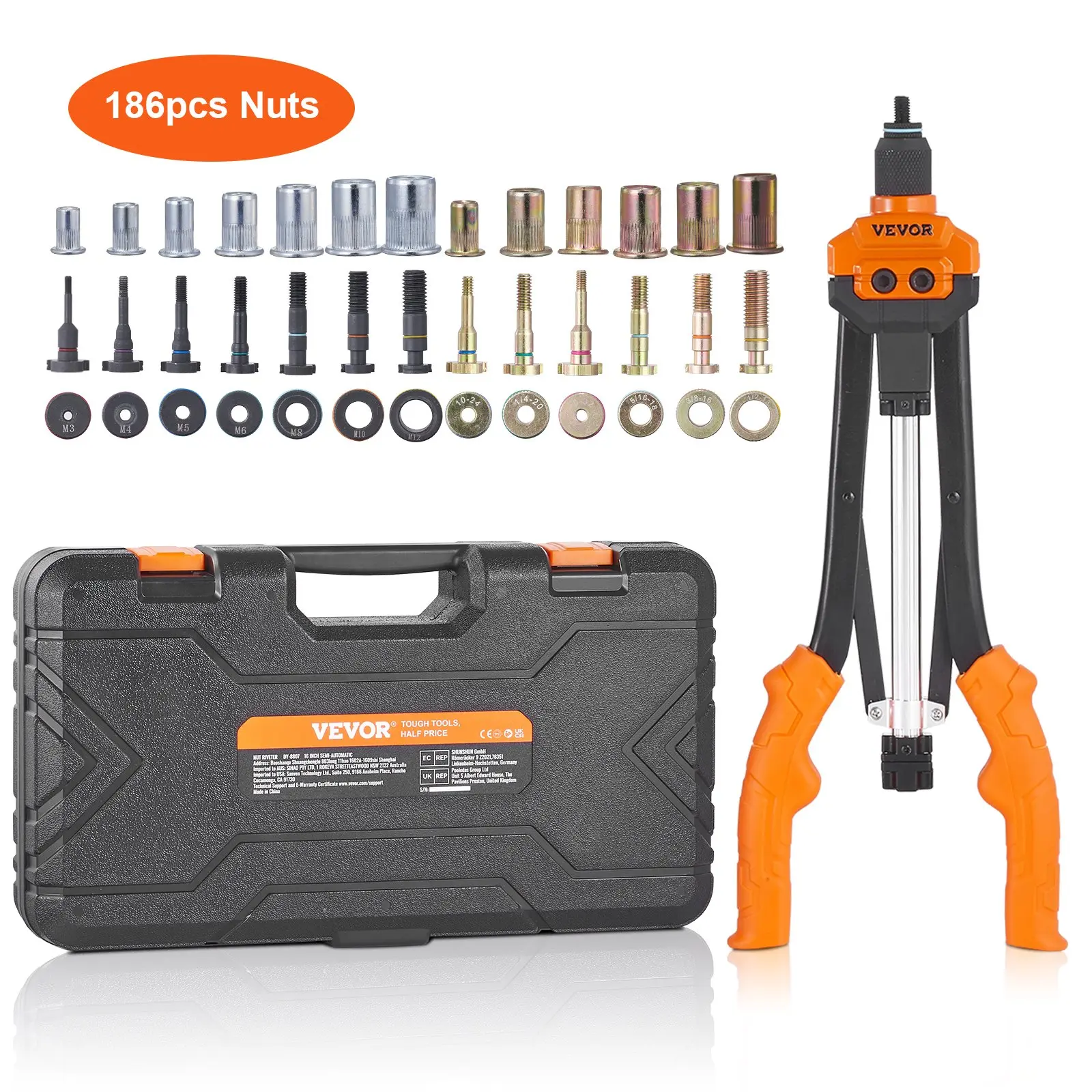 Rivet Nut Tool, 16" Rivnut Tool Kit with 13 Metric and SAE Mandrels ...