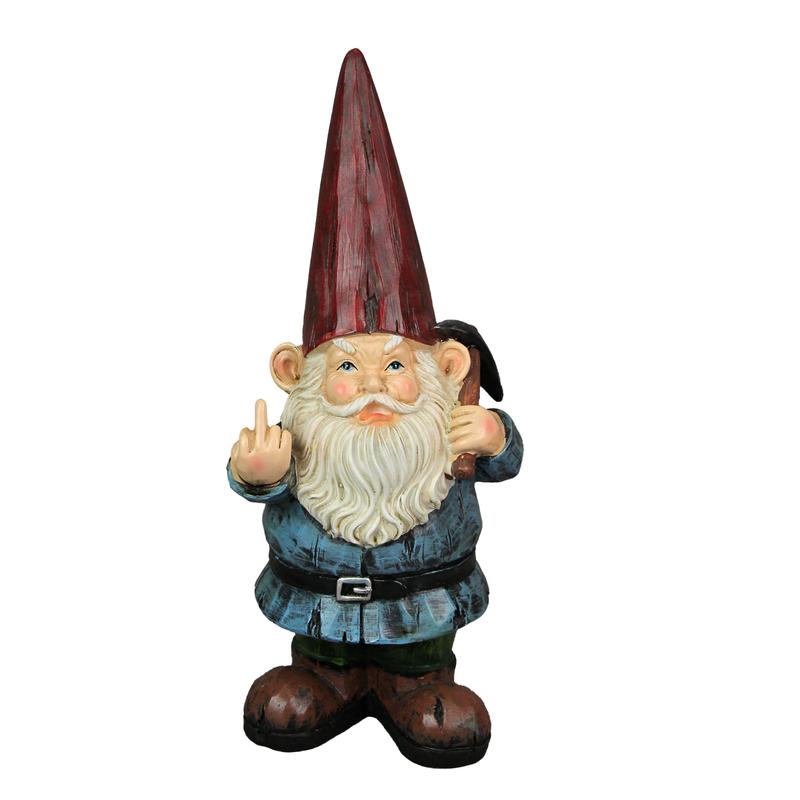 12in Grumpy Gnome w/ Pick Axe - Rude Gesture Resin Statue fo - TikTok Shop