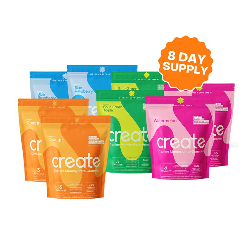 Create Flavor Pack Creatine Gummy (8 Day Supply) - Orange, Blue ...