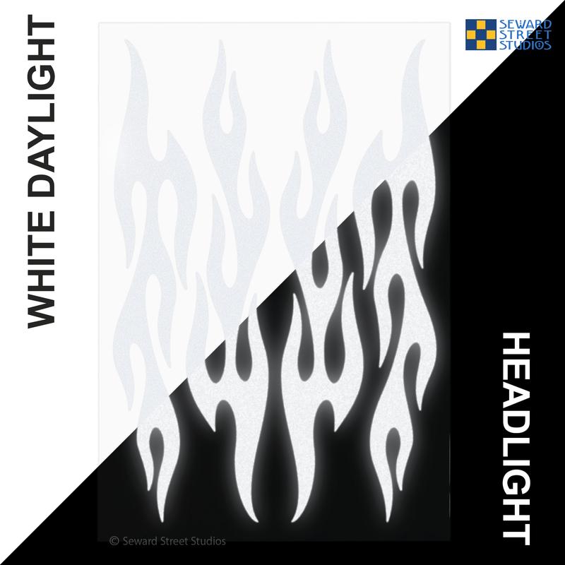 Set of 4 White Flames Reflective Decals, Retro Flame Bike Helmet ...