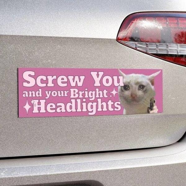 I Hate LED Headlights Funny Car Bumper Sticker, Pink Car Accessory ...