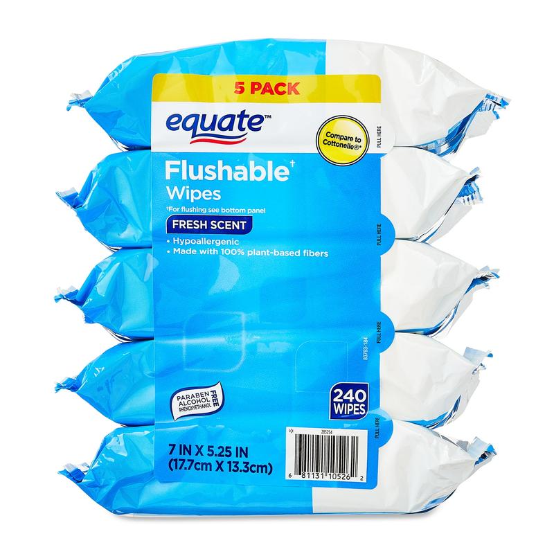 Equate Flushable Wipes - Fresh Scent 5 Packs of 48 Wipes Total - TikTok ...