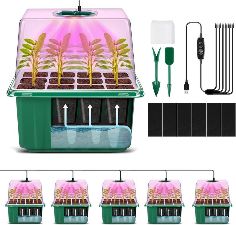 Self-Watering Seed Starter Trays with Grow Light, 6-Pack 72-Cell ...