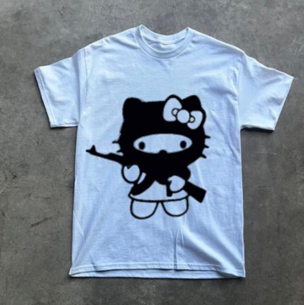 Kittys AK Gun T-Shirt, Vintage Graphic Tees Gothic Grunge Y2 - TikTok Shop