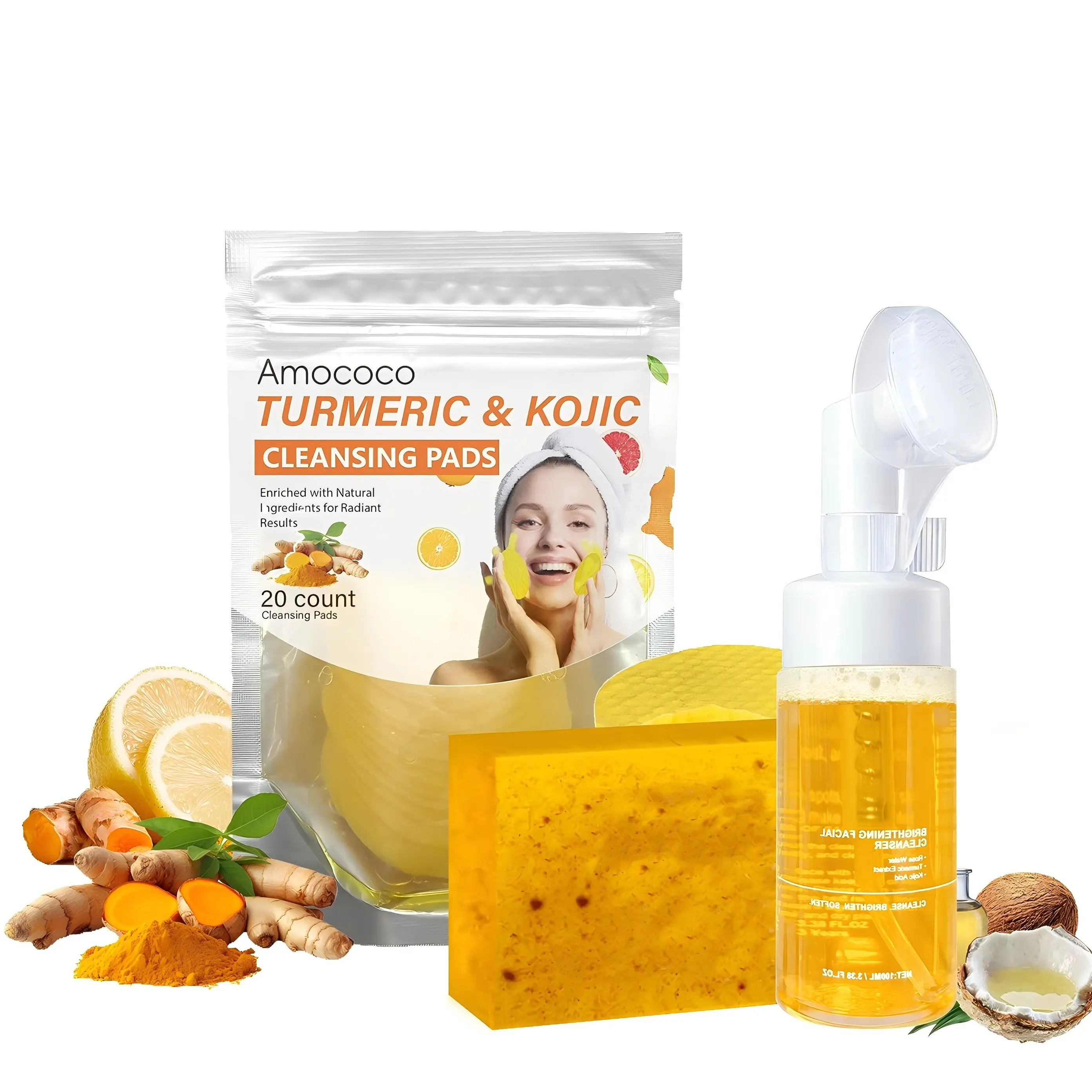 2 Glow Wash Turmeric Face With Brush Deep Cleansing Scrub Foaming ...