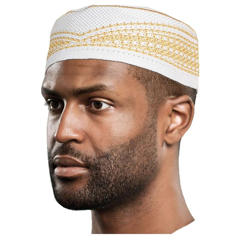 White and Gold Kofia Hat African Embroidered Kufi Cap-DPH622 - TikTok Shop