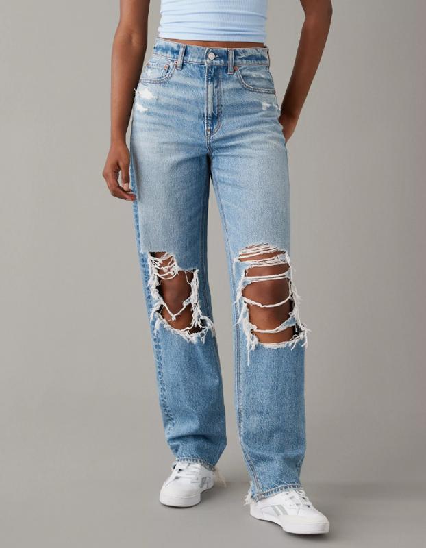 AE Strigid Ripped Highest Waist Baggy Straight Jean - TikTok Shop