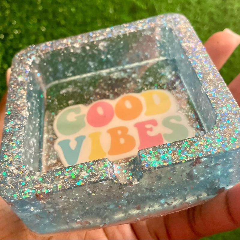 Glitter "Good Vibes" Ash Tray - TikTok Shop