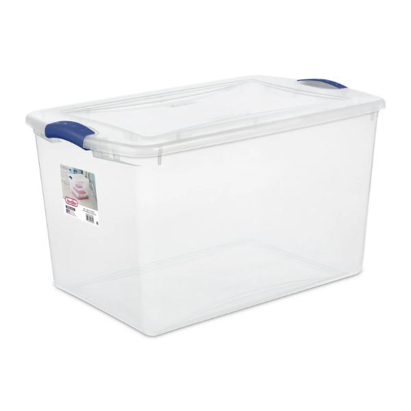 66 Qt. Clear Plastic Latch Box, Blue Latches with Clear Lid - TikTok Shop
