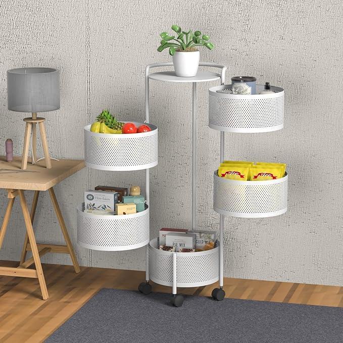 Rotating Fruit Basket, 5-Tier Metal Sturdy Kitchen Storage Rack ...